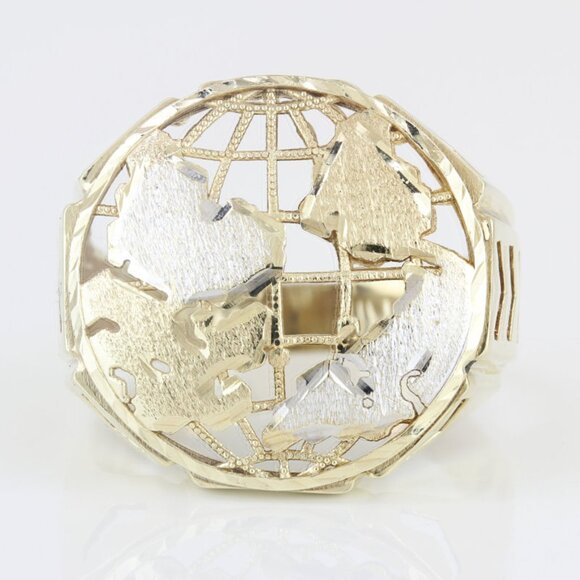 Accessories | 1k Twotone Gold Planet Earth World Map Ring | Poshmark